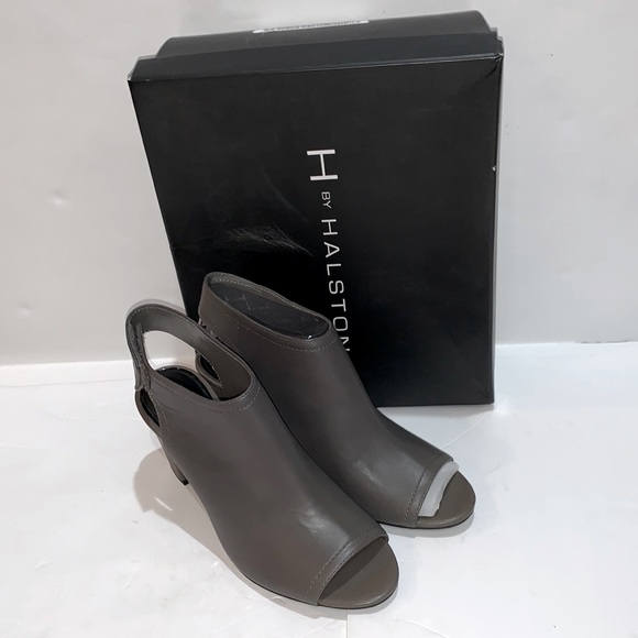 H by Halston | Shoes | Hailstones Grey Leather Peep Toe Slides | Poshmark